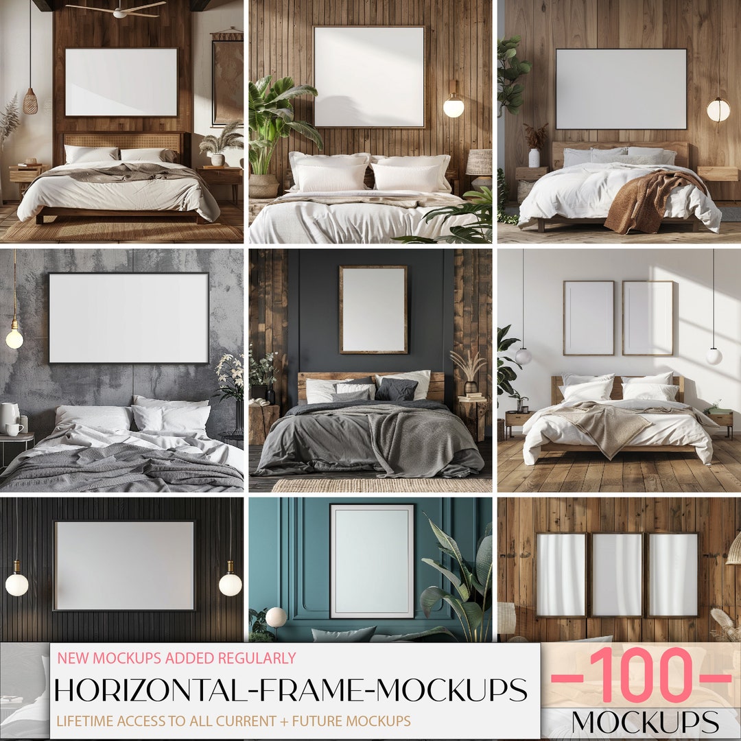 CANVA Horizontal Frames Mockup Bundle Set, Frame Mockup Bundle, 100x JPG Wall Mockup Frame ...