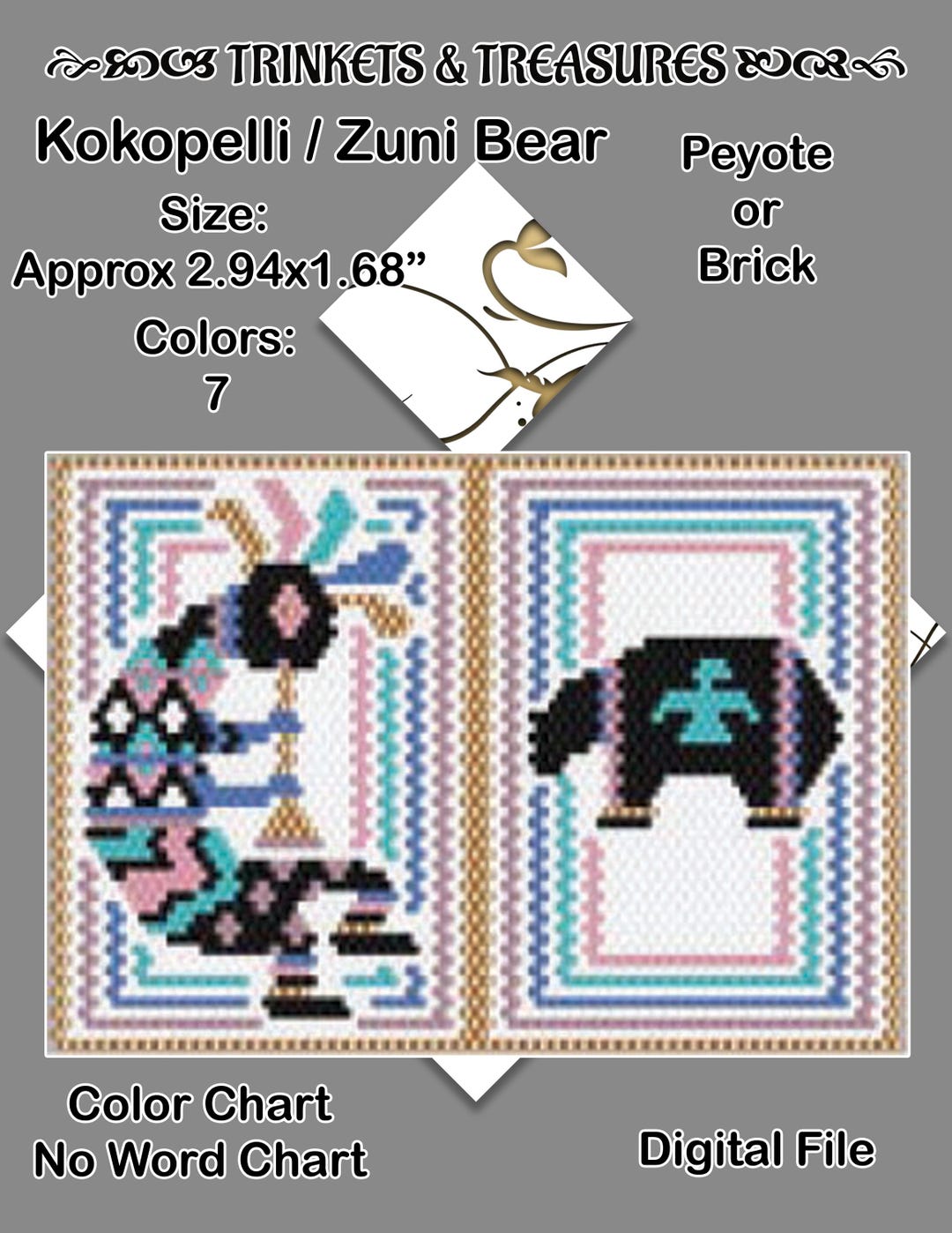 Kokopelli & Zuni Bear Amulet Pattern: Peyote/brick Stitch (digital ...