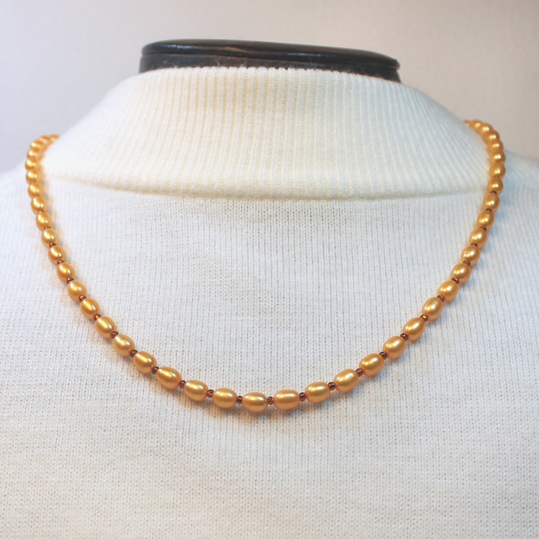 Small Light Orange Pearl Necklace, Women's Pearl Jewelry - Etsy