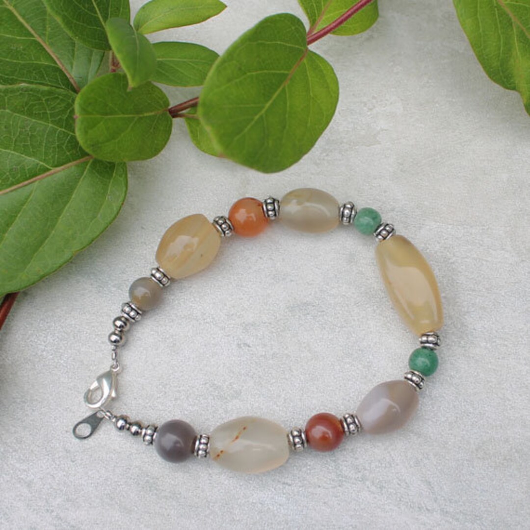 Colorful Gemstone Bracelet, Single Strand Agate Bracelet - Etsy