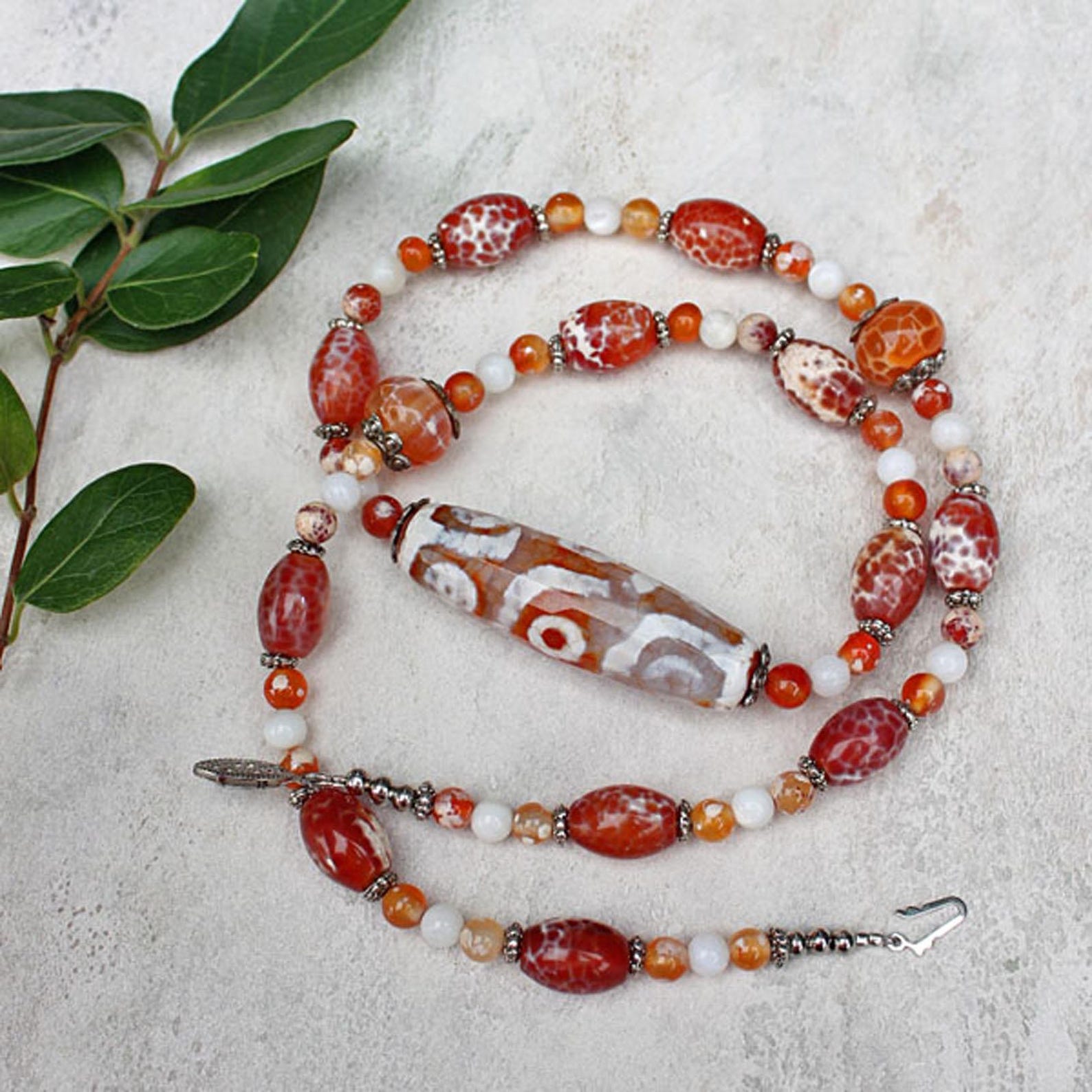 Orange Agate Primitive Necklace, Handmade Single Strand Gemstone ...