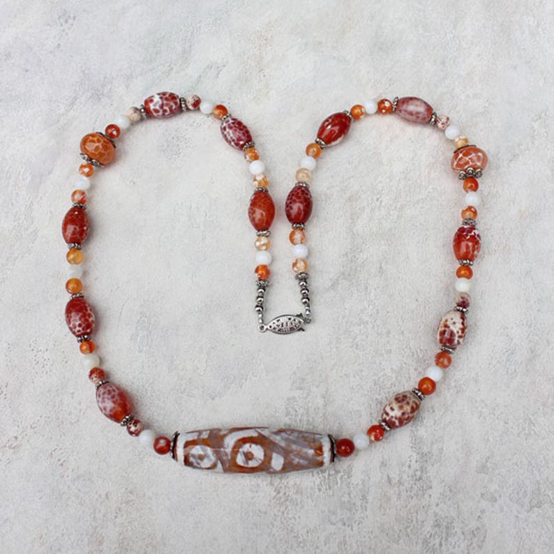 Orange Agate Primitive Necklace, Handmade Single Strand Gemstone ...