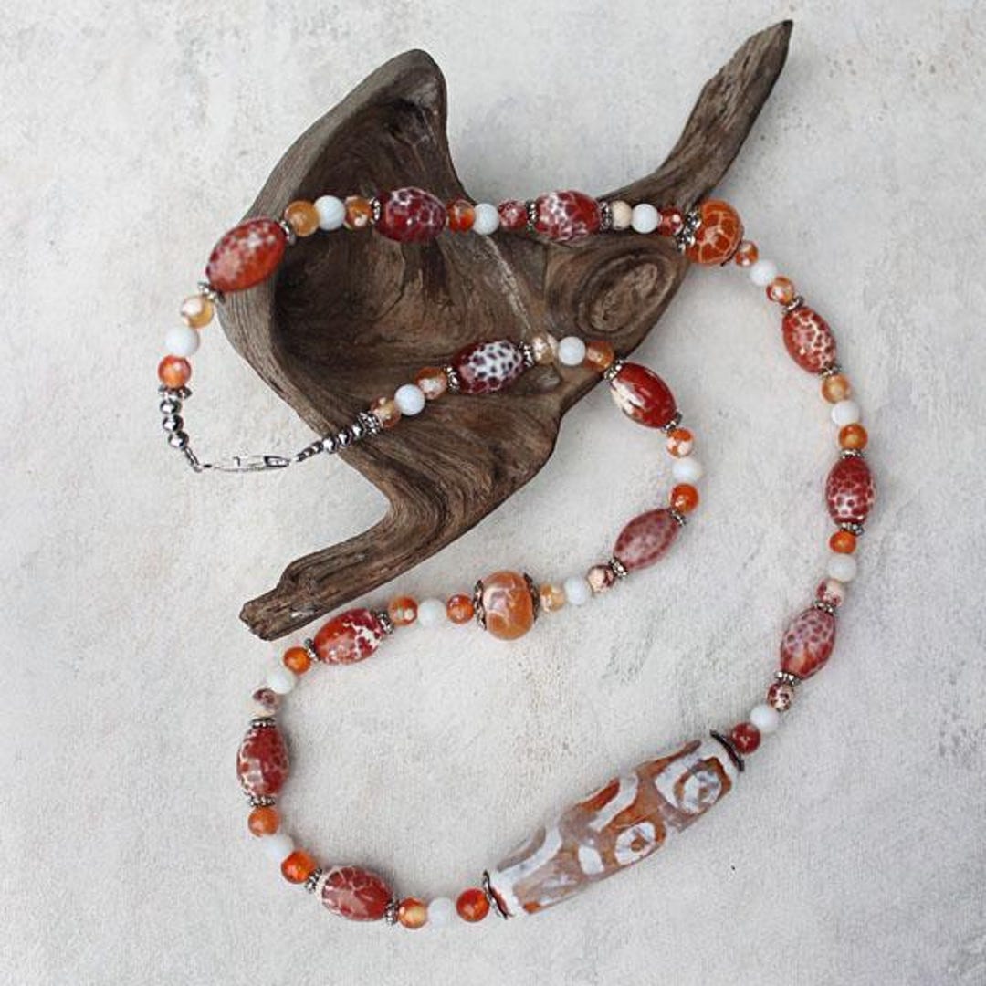 Orange Agate Primitive Necklace, Handmade Single Strand Gemstone ...