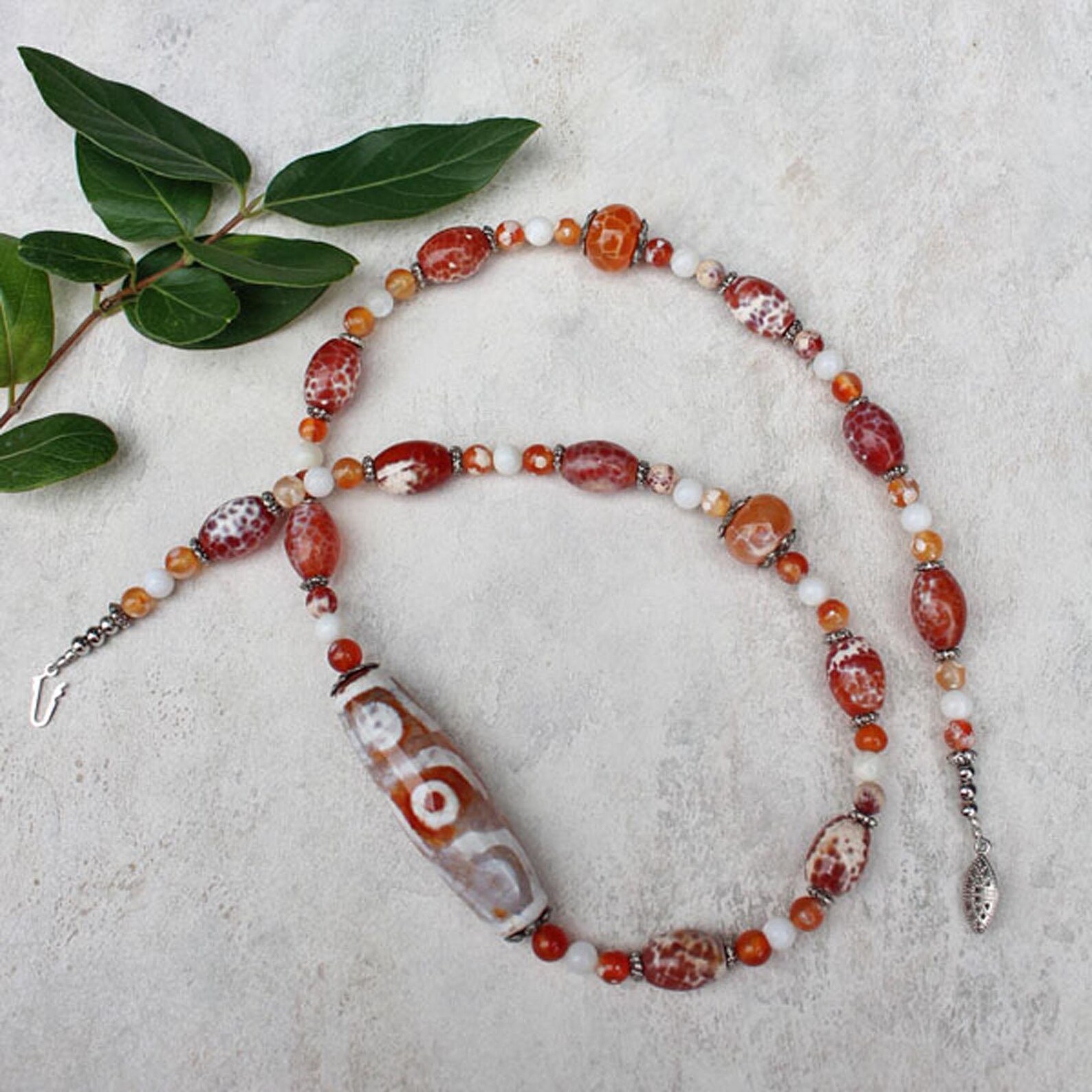 Orange Agate Primitive Necklace, Handmade Single Strand Gemstone ...