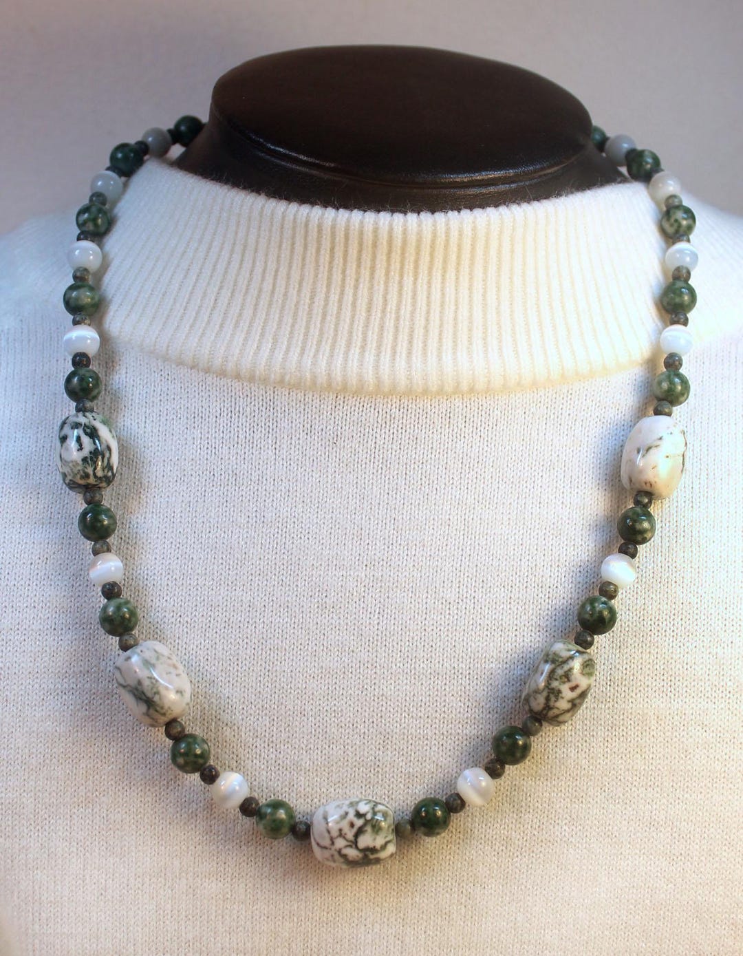 Handmade Green and White Jasper Gemstone Necklace, Green Stone Statement Necklace - Etsy