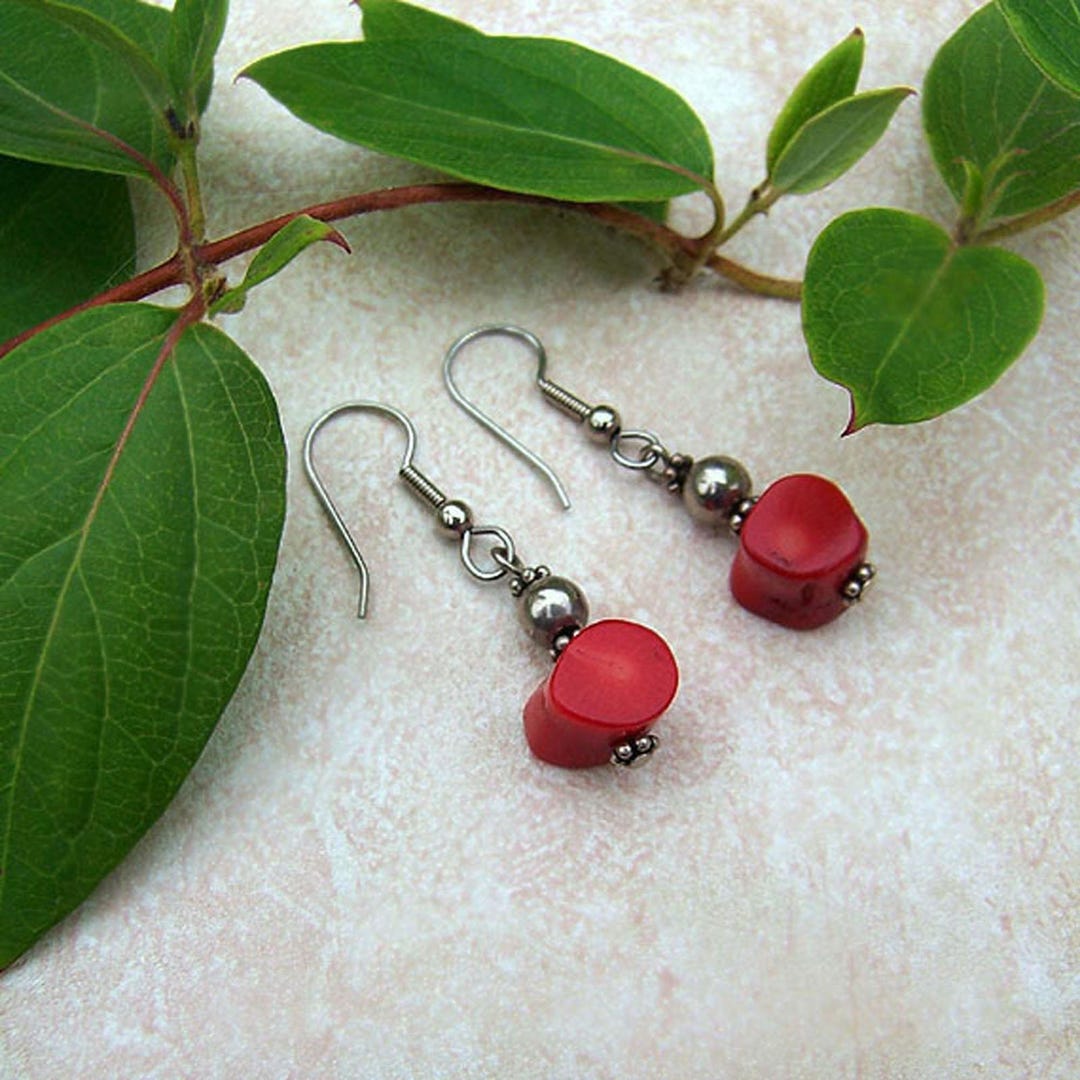 Red Coral Earrings, Southwestern Style Earrings, Handmade Gemstone ...