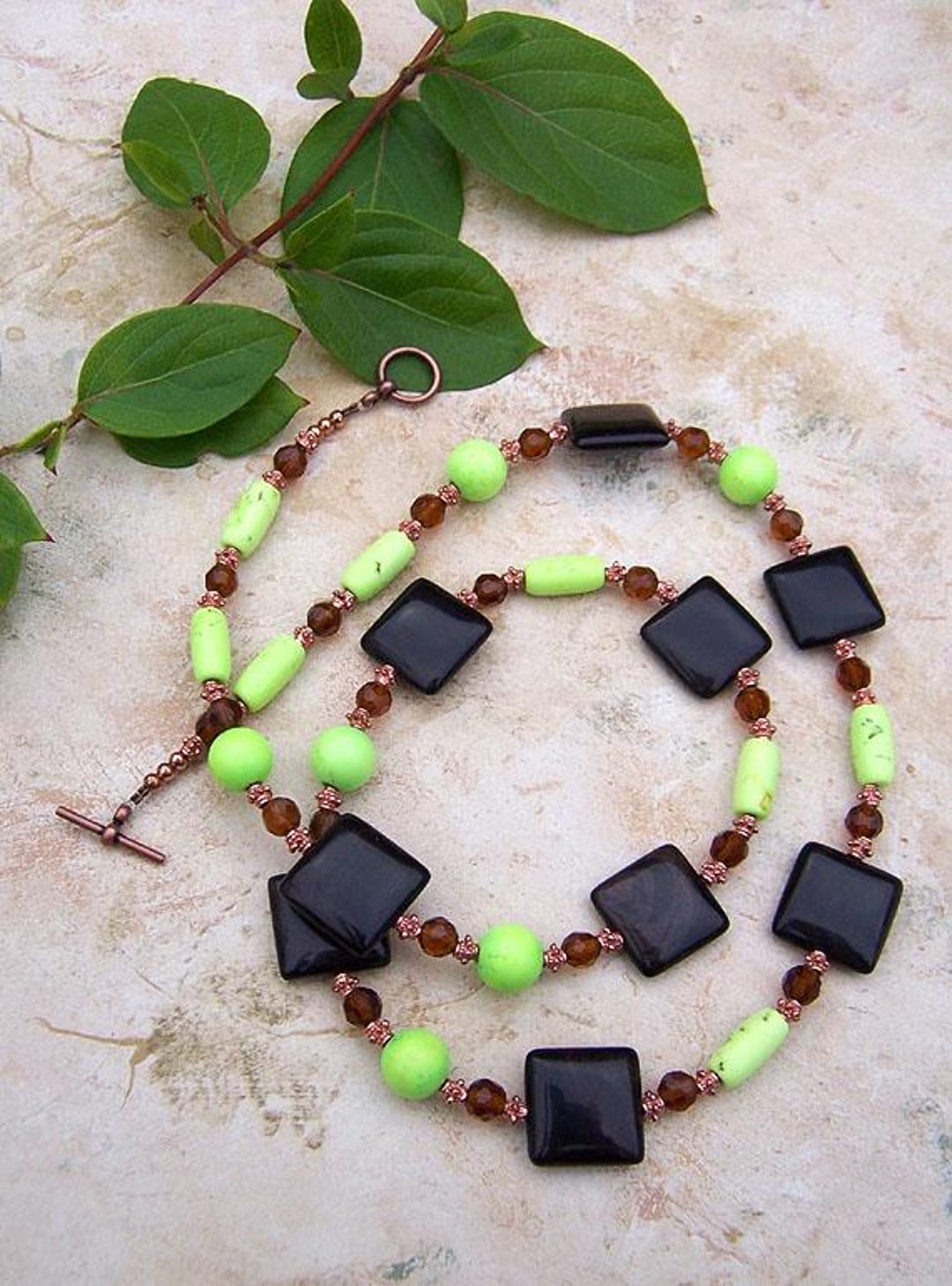 Handmade Gemstone Jewelry, Green Howlite and Brown Agate Necklace - Etsy