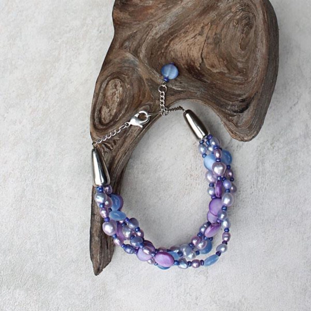 Purple Pearl and Shell Bracelet, Multi-strand Statement Jewelry, June ...