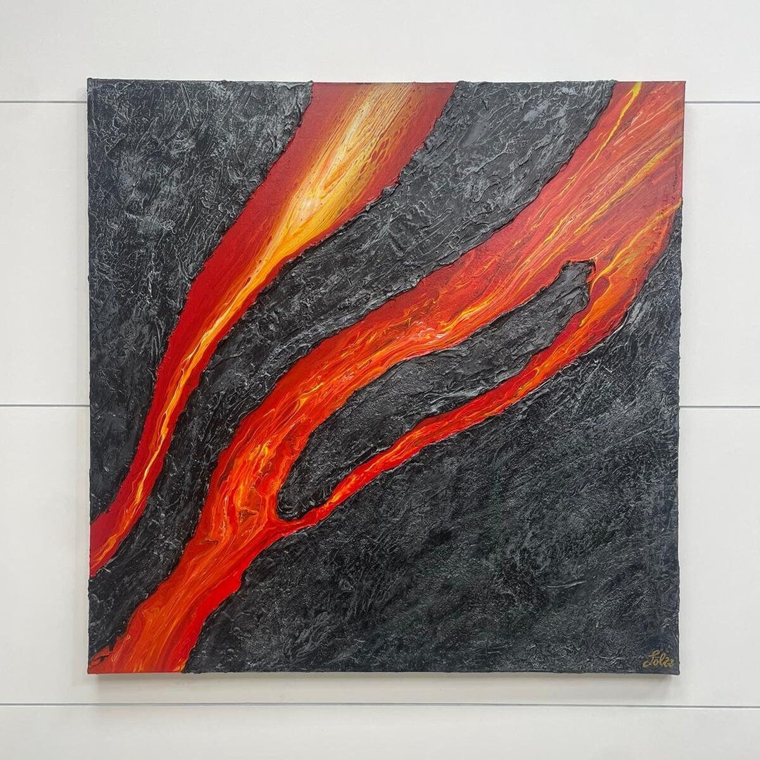 Volcano.fluid Acrylic Paint. 100x100cm. Rock Texture. Abstract Art ...