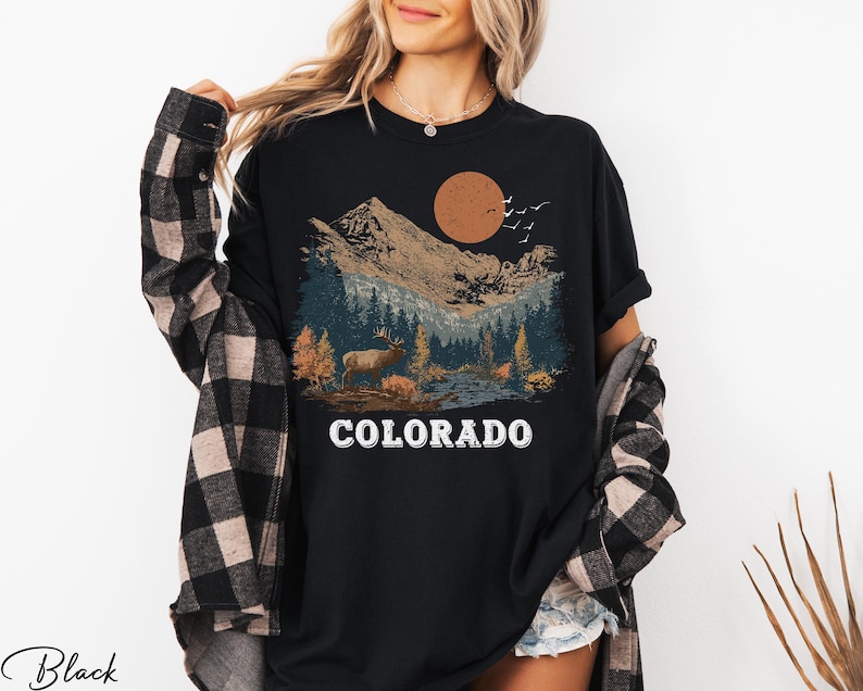 Comfort Colors Colorado Shirt, Mountain Landscape Graphic Tee, Elk ...