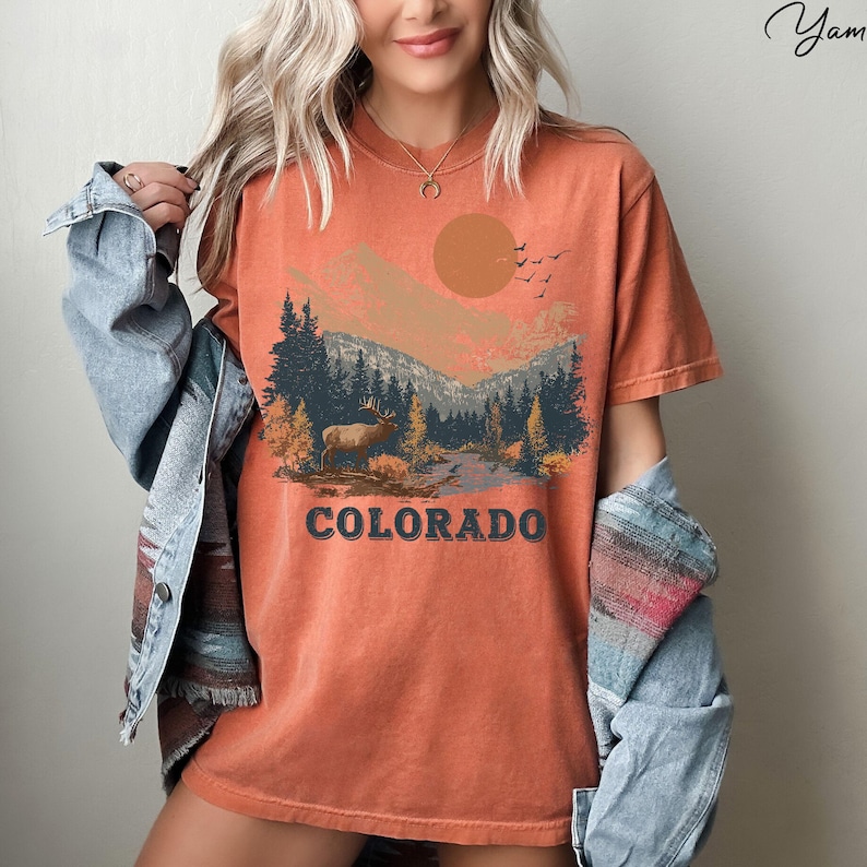 Comfort Colors Colorado Shirt, Mountain Landscape Graphic Tee, Elk ...