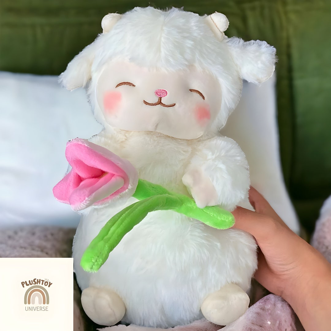 Sheep Tulip Plush Toy White Pink Sheep Tulip Flower Stuffed Plushie Toy Soft Kawaii Stuffed Cute ...