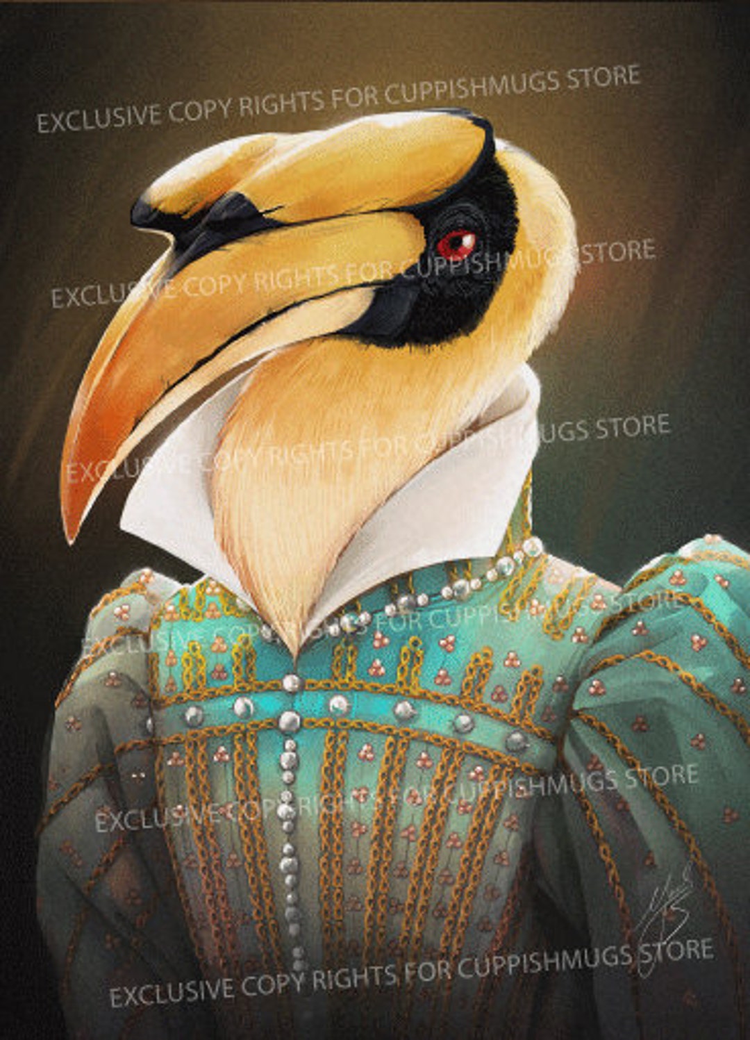 Real Piece of Art | Baroque HORNBILL CALAU Bird Illustration | Premium ...