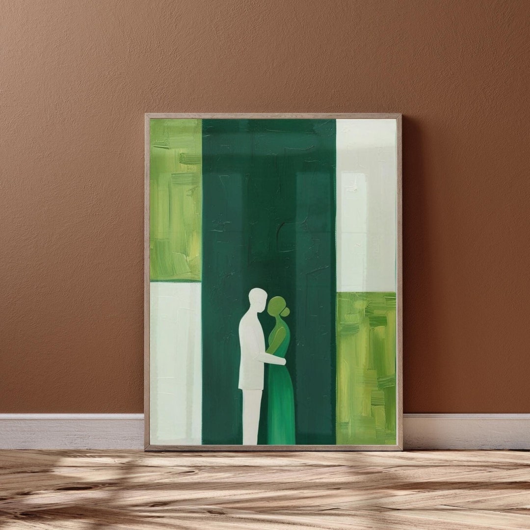 Abstract Couple Art Emerald Green Love Wall Art Contemporary Artwork ...