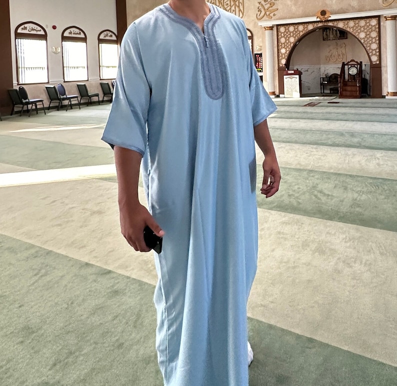 Moroccan Thobe, Highest Quality, Light Blue Made in Morocco Men's ...