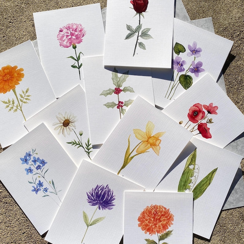 Year of Flowers 12 Card Set-birth Month Blooms-large Birth Month ...