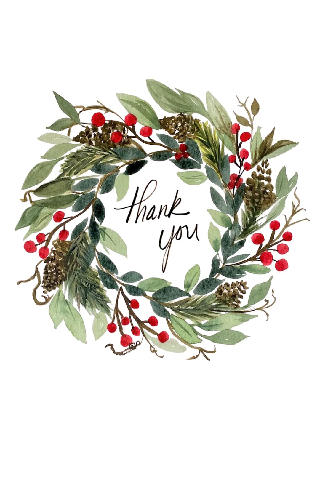 Christmas Thank You Wreath-8 Card Set-thank You Card-christmas Wreath ...