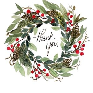 Christmas Thank You Wreath-8 Card Set-thank You Card-christmas Wreath ...