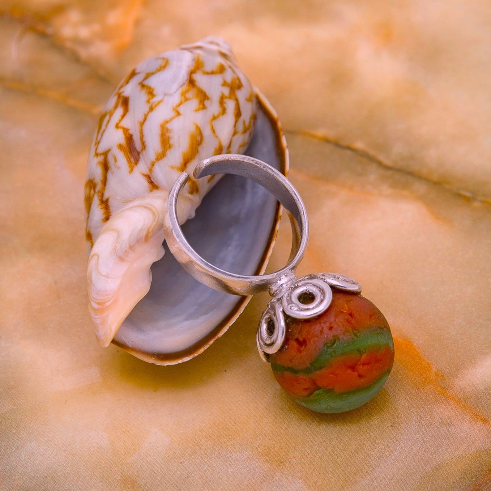 Sea Glass Marble Ring Genuine Sea Glass Beach Glass Rings Beach Jewelry ...