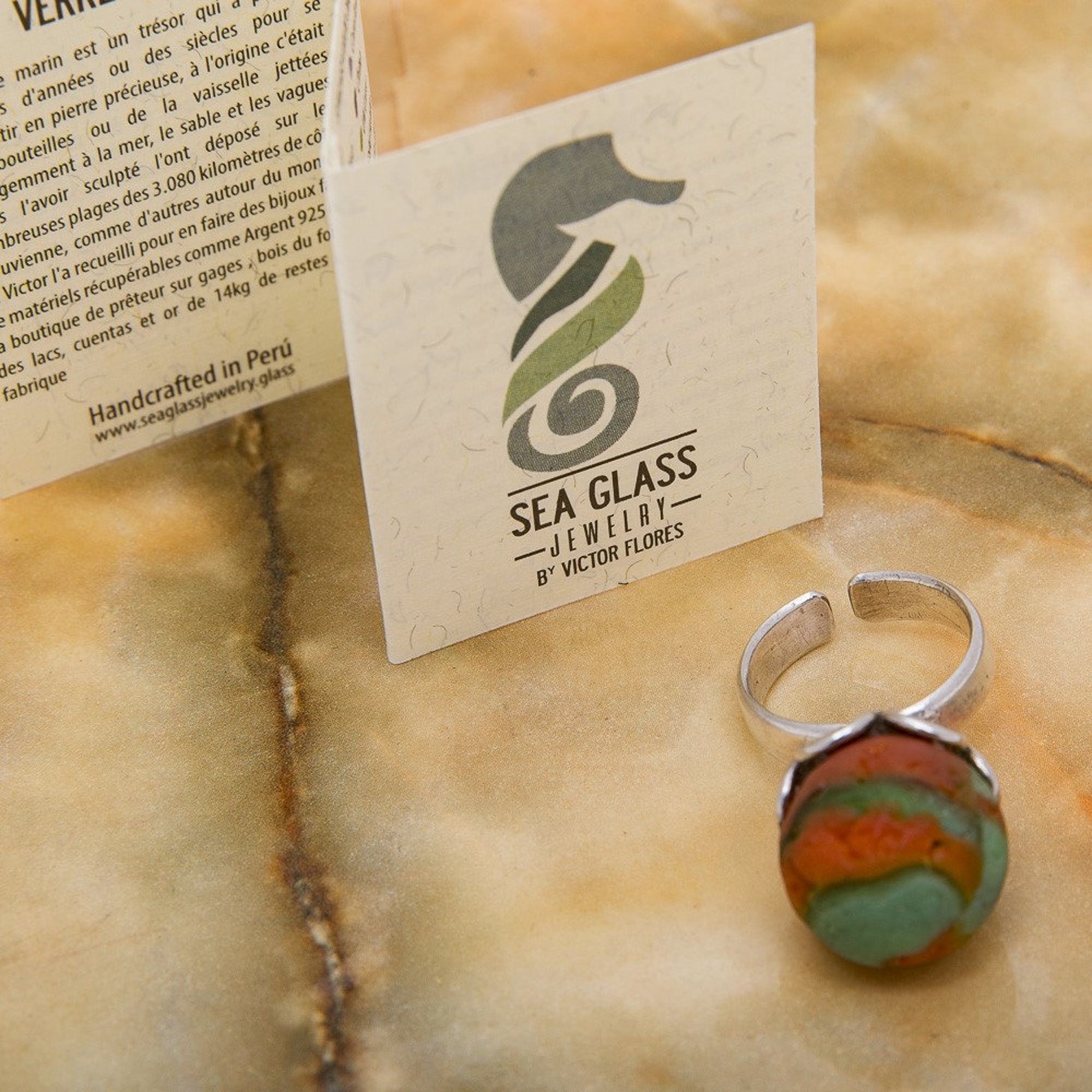 Sea Glass Marble Ring Genuine Sea Glass Beach Glass Rings Beach Jewelry ...