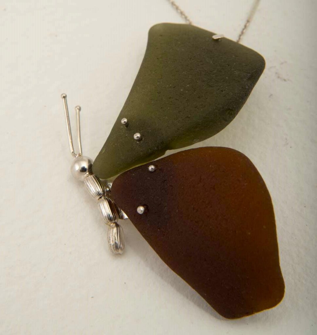 Sea Glass Butterfly Pendant Handmade Eco-friendly Beach Glass Necklace ...