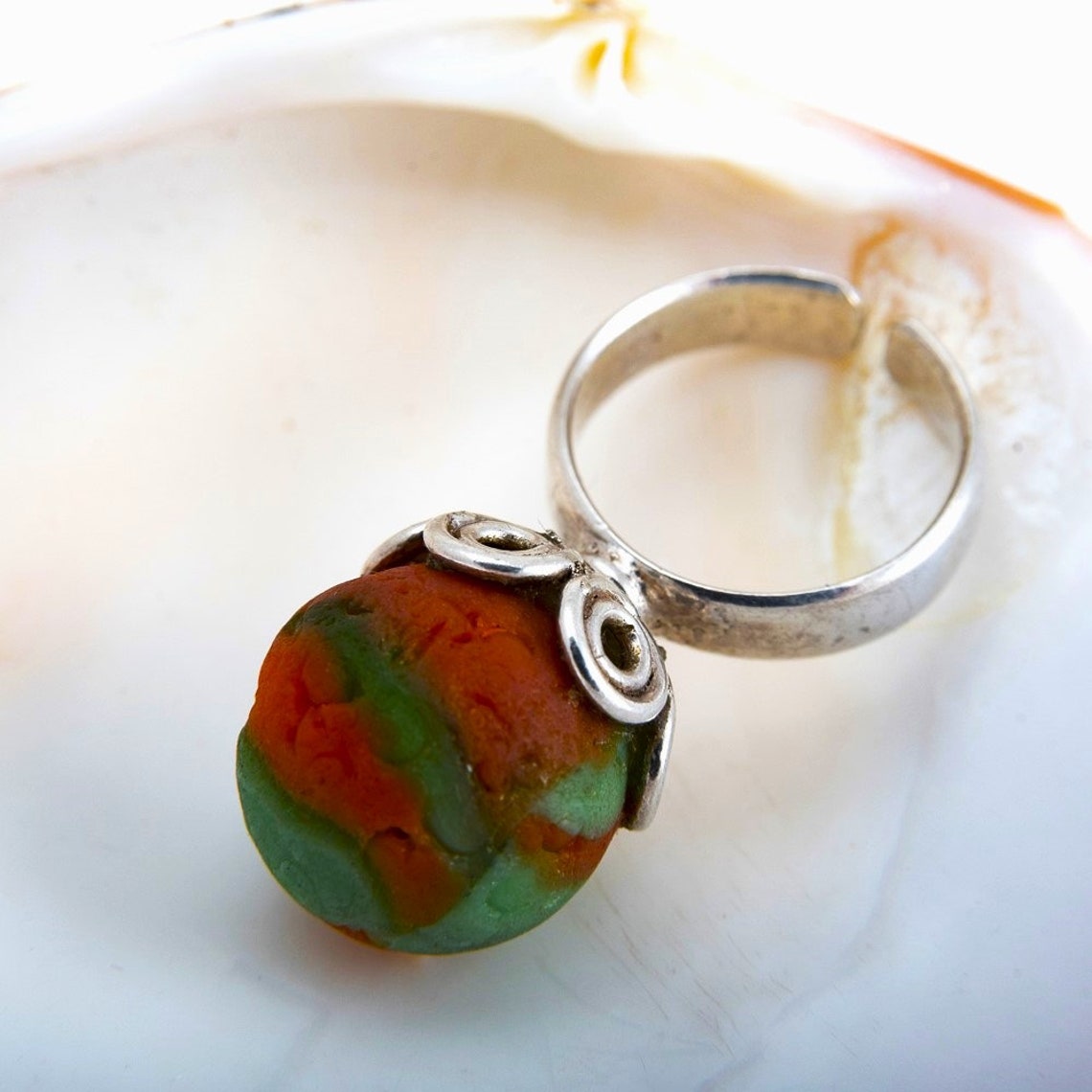 Sea Glass Marble Ring Genuine Sea Glass Beach Glass Rings Beach Jewelry ...