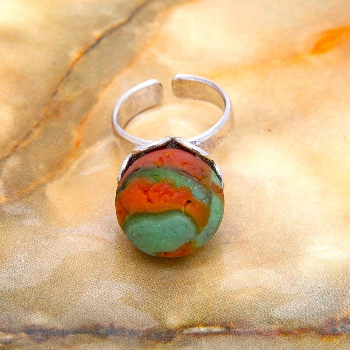 Sea Glass Marble Ring Genuine Sea Glass Beach Glass Rings Beach Jewelry ...