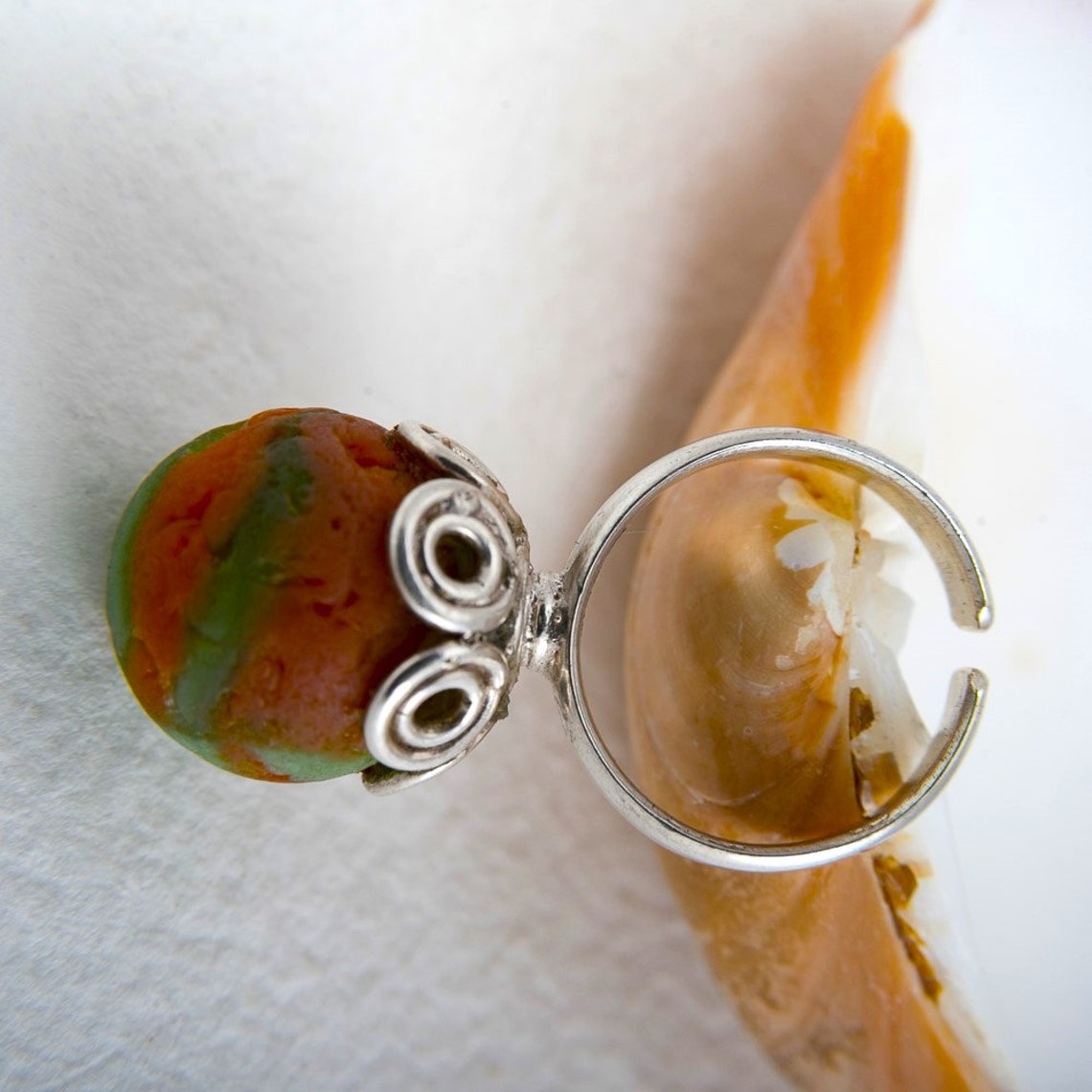 Sea Glass Marble Ring Genuine Sea Glass Beach Glass Rings Beach Jewelry ...