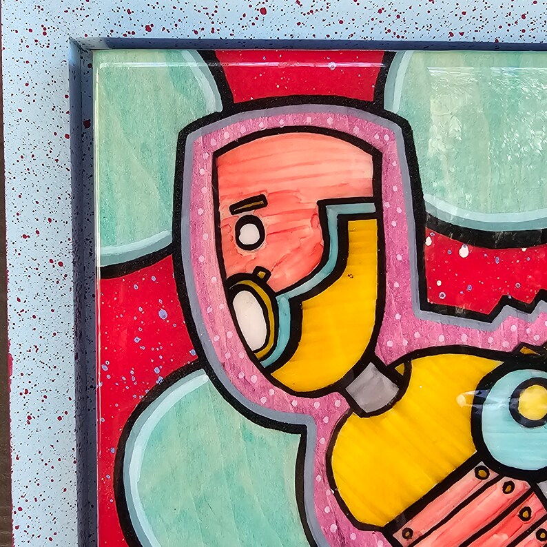 The Cosmic Jukebox Epoxy-coated Vibrant Robot Canvas With Custom Wood ...