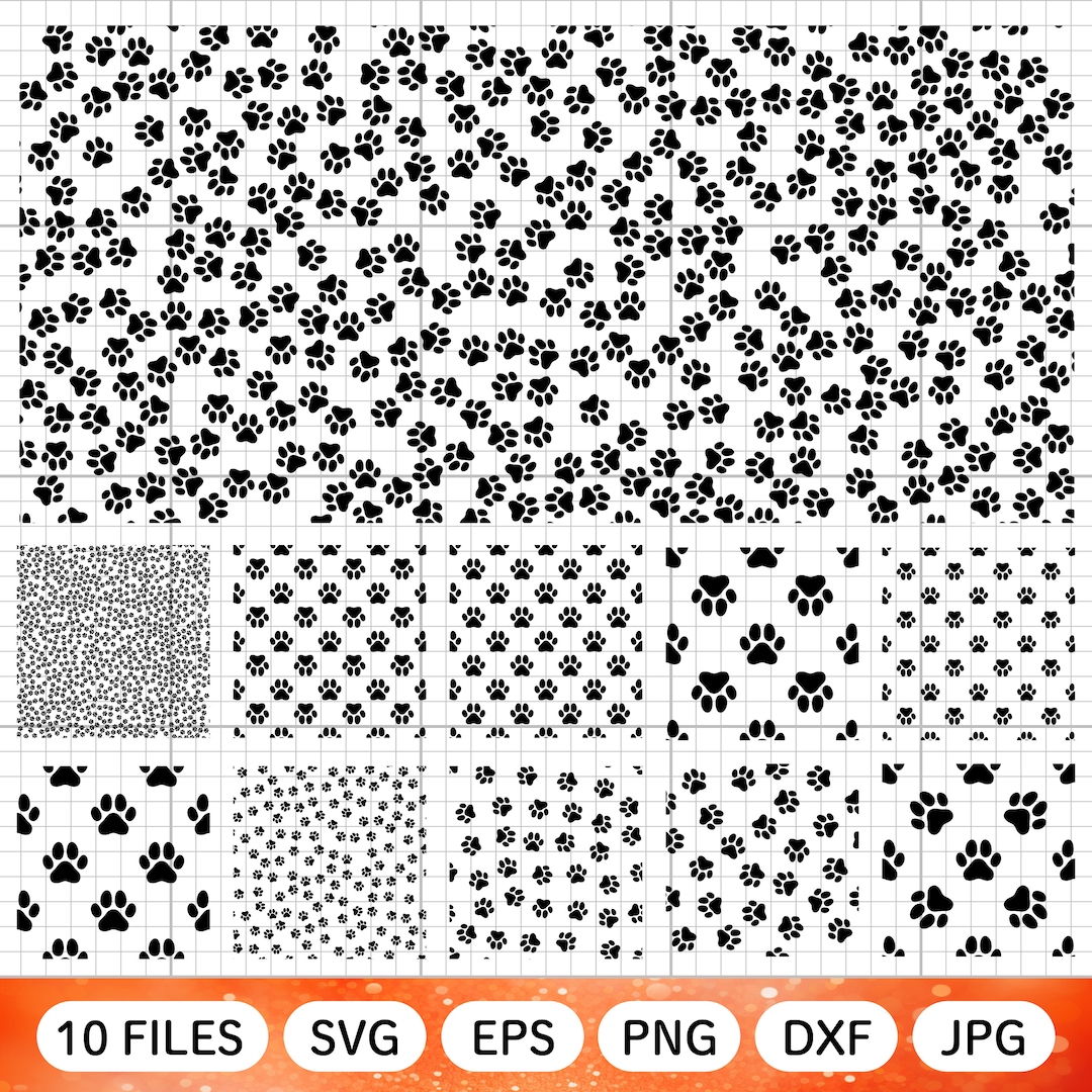 10 Paw Seamless Pattern Svg, Paw Prints Svg, Dog Paw Print Svg, Puppy ...