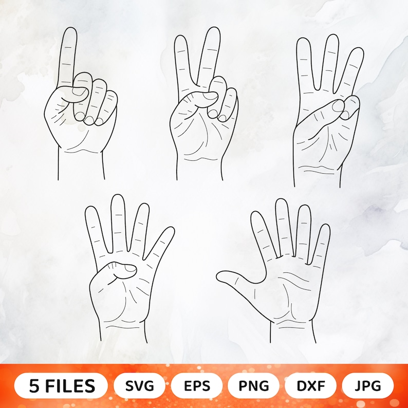 Finger Count Svg, Hand Sign Number 1 2 3 4 5, Finger Count SVG Bundle ...