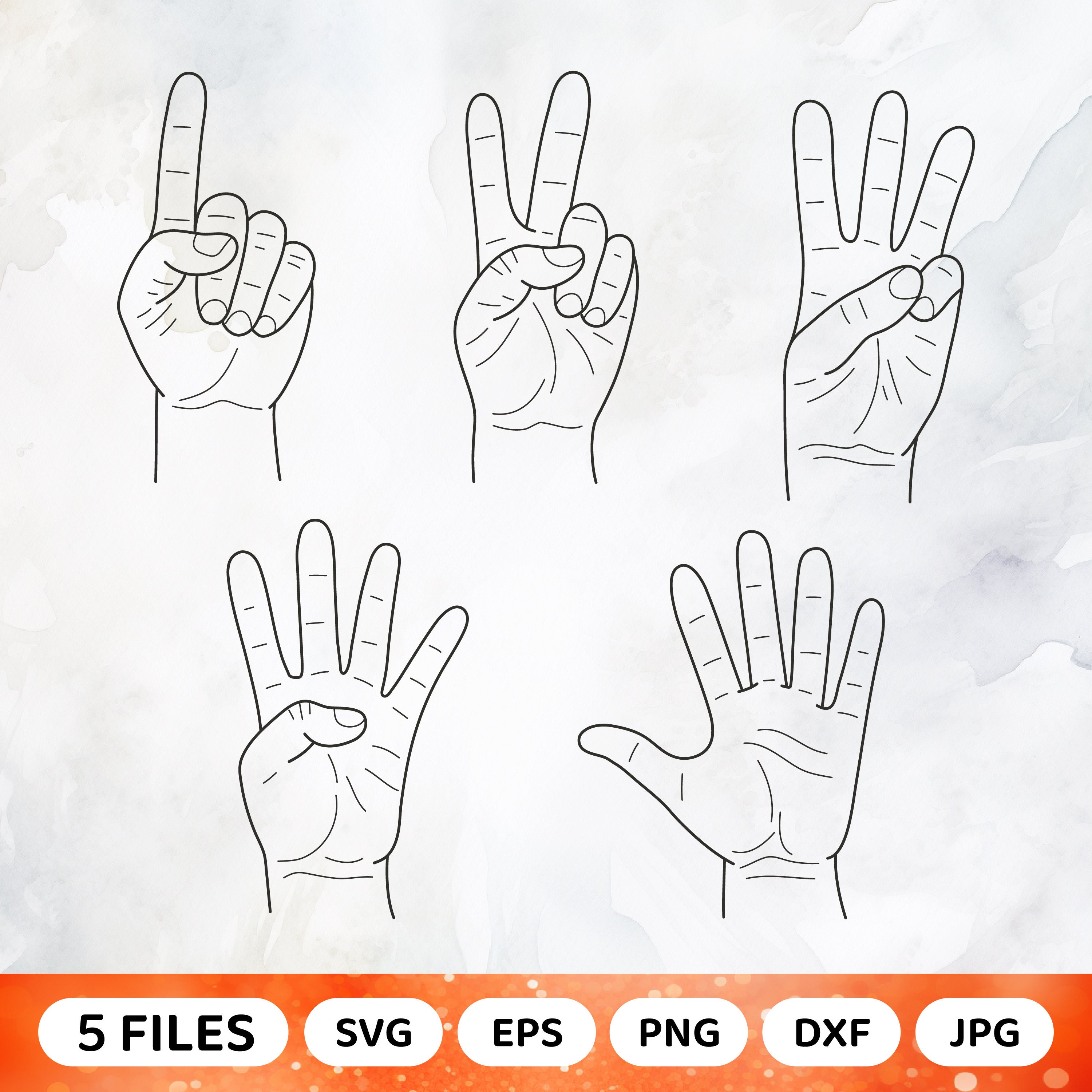 Finger Count Svg, Hand Sign Number 1 2 3 4 5, Finger Count SVG Bundle ...