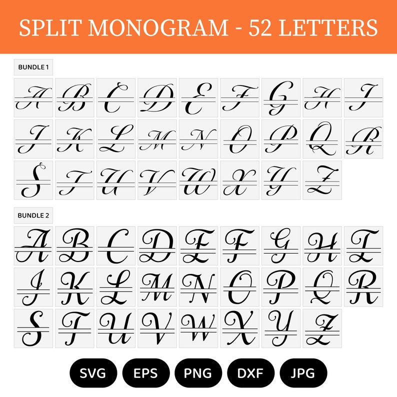 Split Monogram SVG Alphabet Bundle, Split Alphabet Svg, Monogram ...