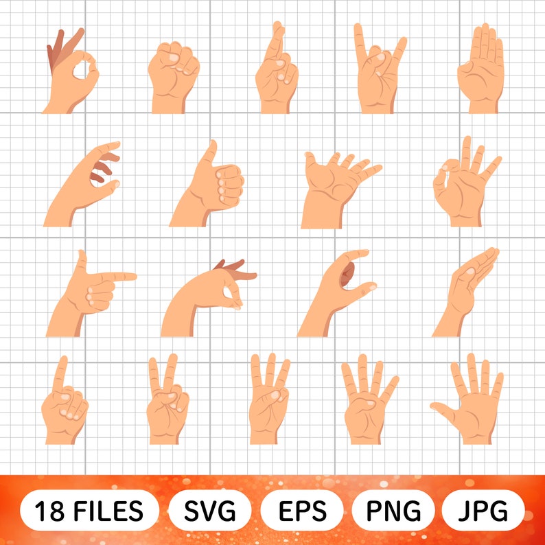 Paquete de manos de dibujos animados svg, gestos svg, manos clip art, contando manos, signo de ...