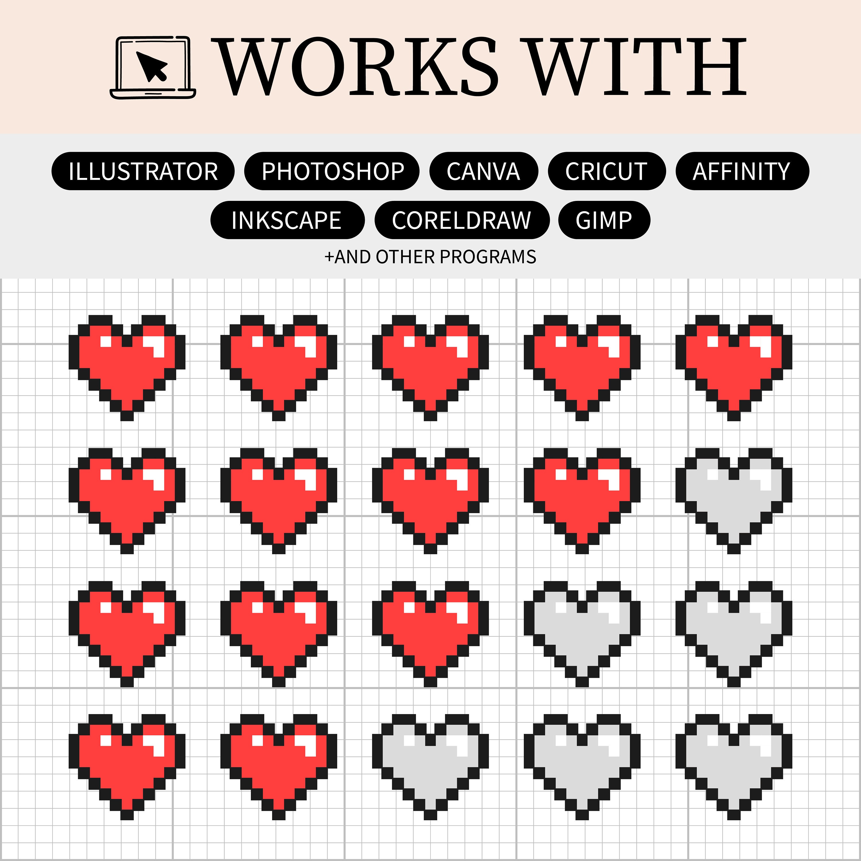 Pixel Health Hearts SVG Files, Life Pixel Heart SVG, Health Bar SVG ...