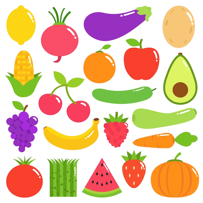 Cute Kawaii Fruit and Vegetable Clipart Svg, Kawaii Cartoon Fruits and ...