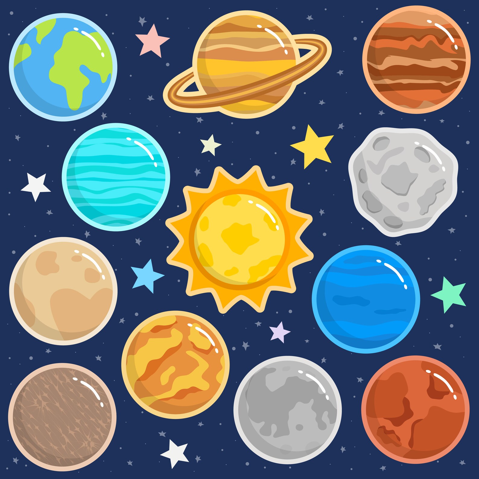 Cute Solar System Clipart SVG, Planets Clip Art Bundle, Planets Png ...