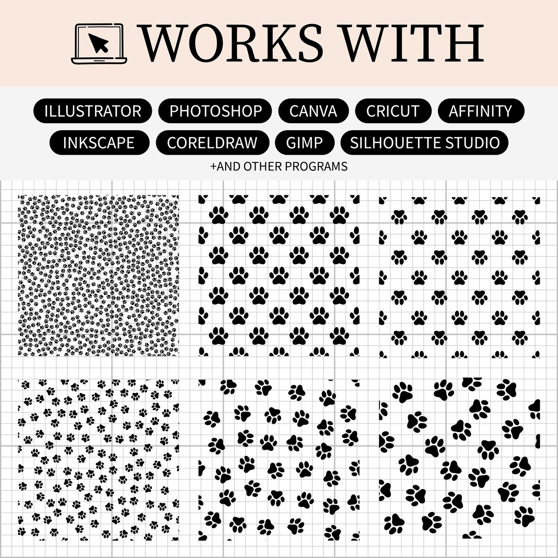 10 Paw Seamless Pattern Svg, Paw Prints Svg, Dog Paw Print Svg, Puppy ...