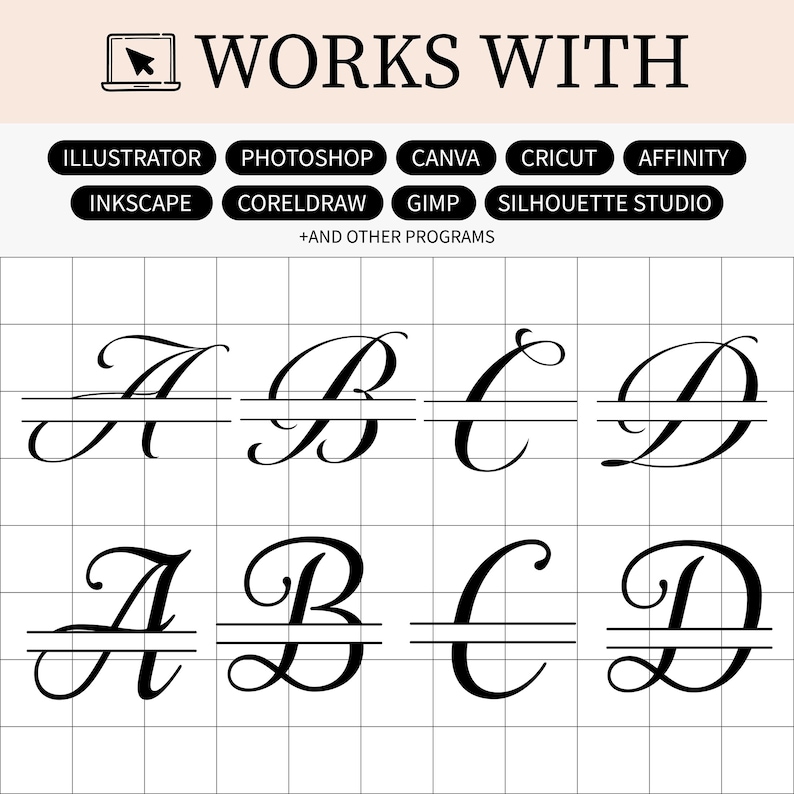 Split Monogram SVG Alphabet Bundle, Split Alphabet Svg, Monogram ...