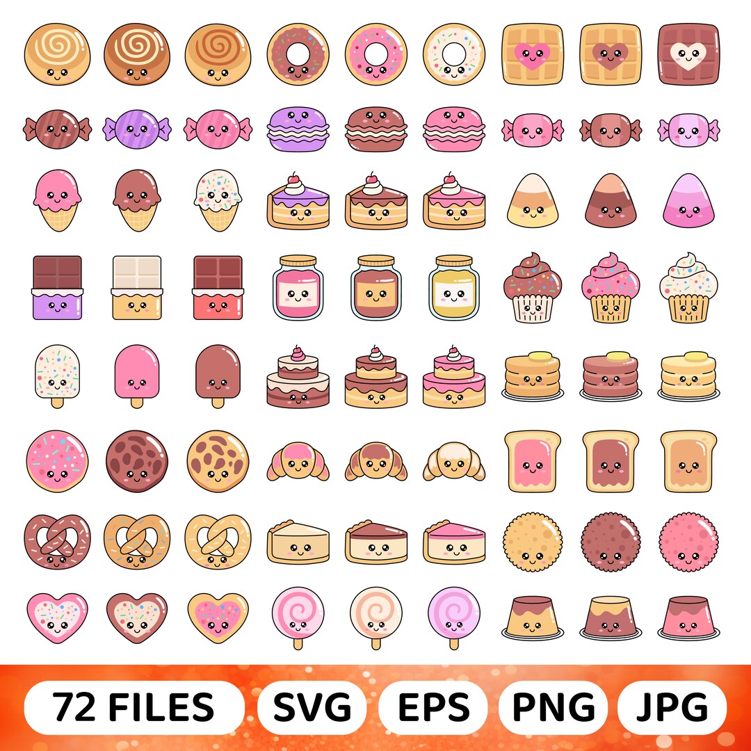 Kawaii Sweets Clipart Set, Food Cartoon Graphics (svg Png Eps Jpg) - Etsy