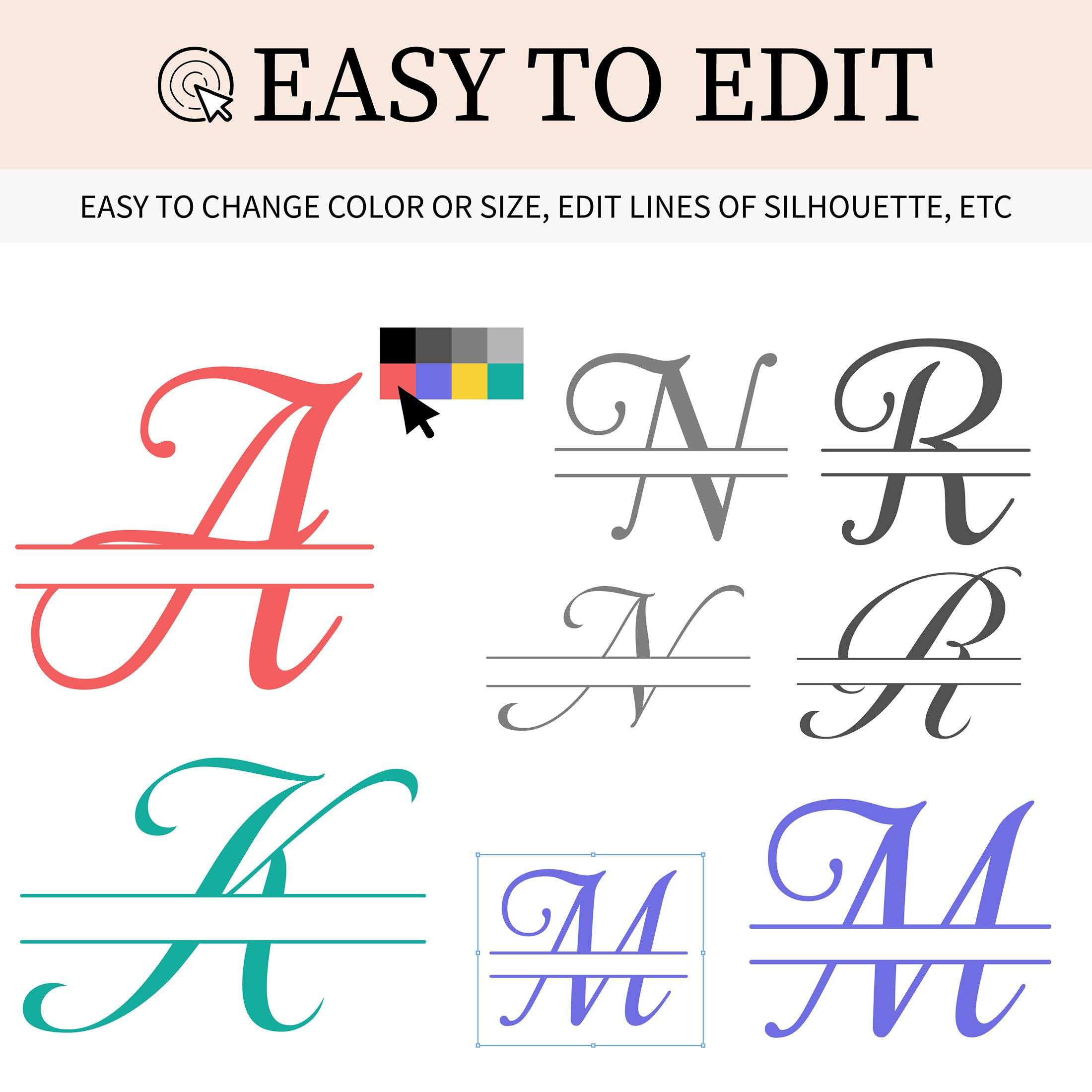 Split Monogram SVG Alphabet Bundle, Split Alphabet Svg, Monogram ...