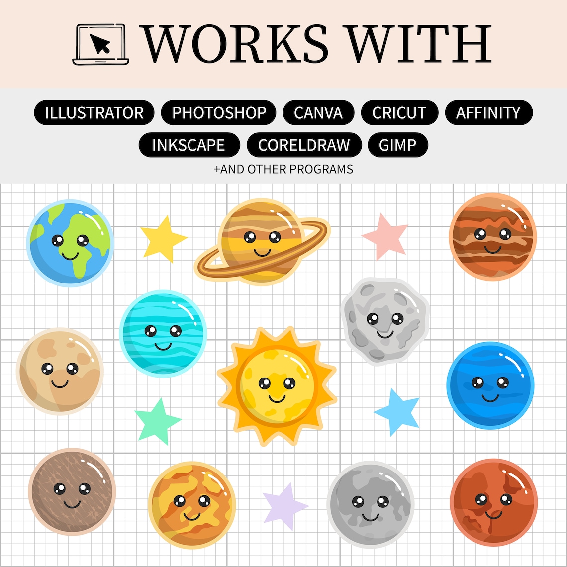 Cute Solar System Clipart SVG, Planets Clip Art Bundle, Planets Png ...