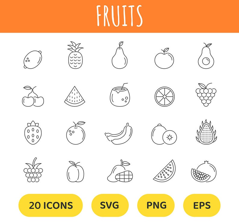 Fruit Clipart, Clip Art Set Of: Pineapple, Strawberry, Apple ...