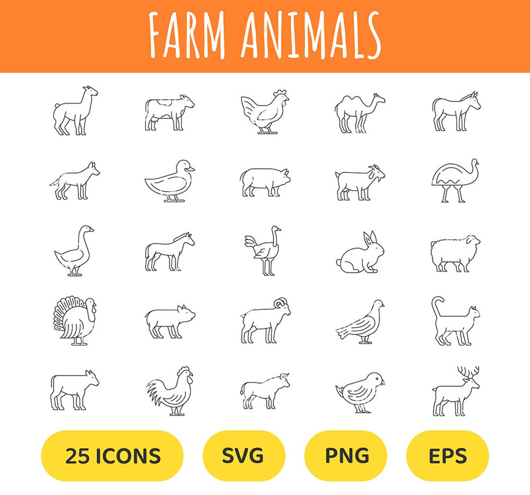 Farm Animals Icons, Farm Animals Svg, Animal Svg Bundle, Farm Life Svg ...