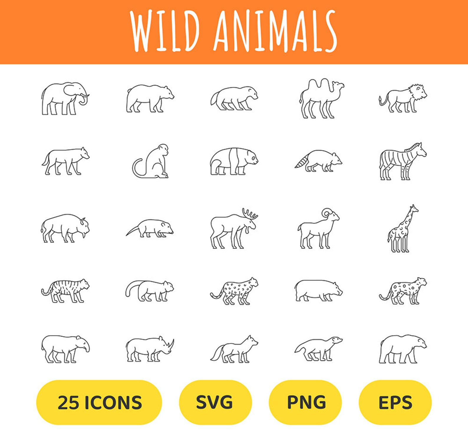 ANIMAL Doodle Vector Icons, Doodle Zoo Safari Farm Wild, Wild Animals ...