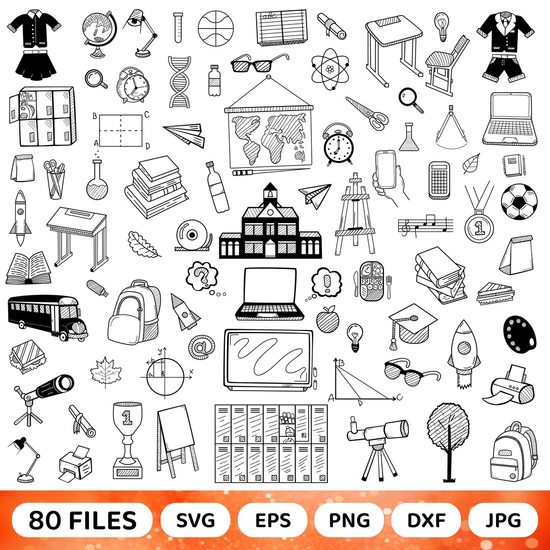 Back to School Svg Bundle, School Supplies Svg, School Silhouette ...