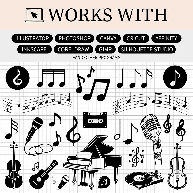 Music Bundle Svg, Music Notes Svg, Piano, Guitar, Violin, Cello, Dj ...