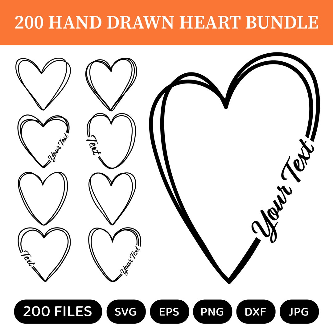 200 Doodle Heart SVG Bundle, Valentine Heart Svg, Love Svg, Doodle ...