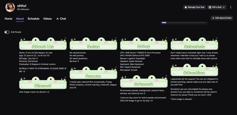 Twitch Panel - Frog Edition | 20 Panels INCLUDING One Blank | Ready to ...