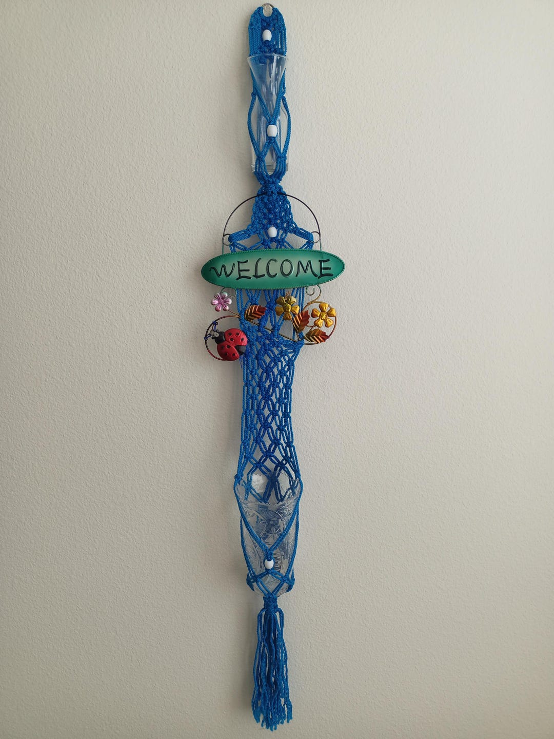 Blue Welcome Sign Macrame Wall Planter Hanger - Etsy